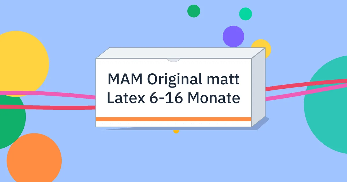 Symbolbild: Packung mit der Aufschrift MAM Original matt Latex 6-16 Monate (PZN 18889356) – Verfügbarkeit und Bezug in Apotheken in Frankfurt am Main