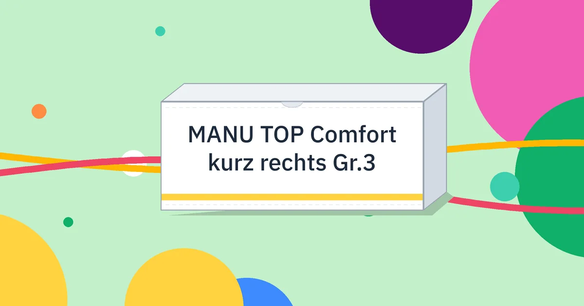 Symbolbild: Packung mit der Aufschrift MANU TOP Comfort kurz rechts Gr.3 (PZN 02774467) – Verfügbarkeit und Bezug in Apotheken in Frankfurt am Main