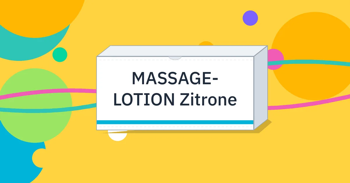 Symbolbild: Packung mit der Aufschrift MASSAGE-LOTION Zitrone (PZN 15585302) – Verfügbarkeit und Bezug in Apotheken in Frankfurt am Main
