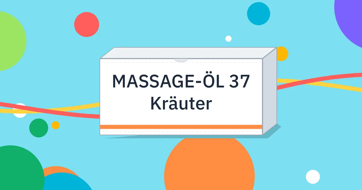 Symbolbild: Packung mit der Aufschrift MASSAGE-ÖL 37 Kräuter (PZN 09516751) – Verfügbarkeit und Bezug in Apotheken in Frankfurt am Main