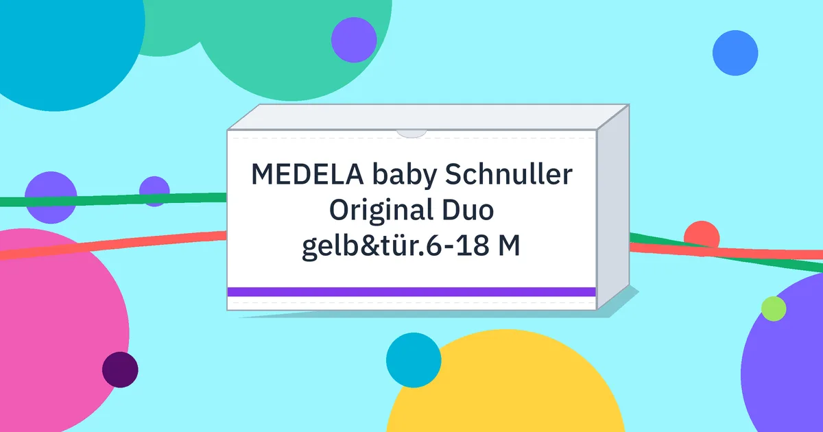 Symbolbild: Packung mit der Aufschrift MEDELA baby Schnuller Original Duo gelb&tür.6-18 M (PZN 17256985) – Verfügbarkeit und Bezug in Apotheken in Frankfurt am Main