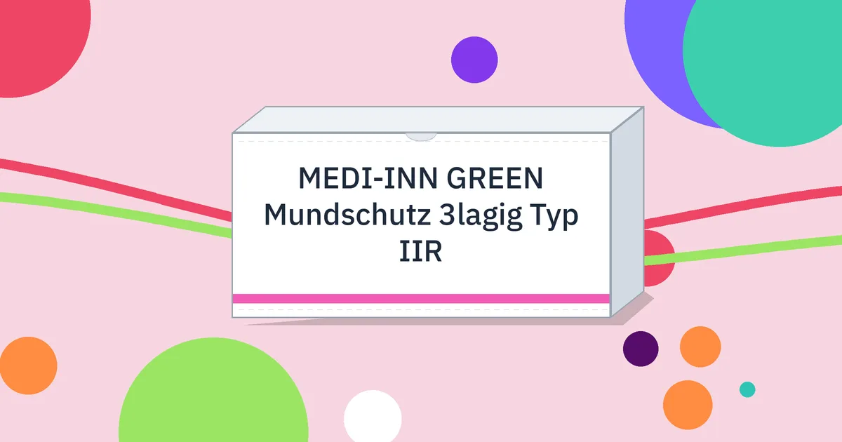 Symbolbild: Packung mit der Aufschrift MEDI-INN GREEN Mundschutz 3lagig Typ IIR (PZN 19626191) – Verfügbarkeit und Bezug in Apotheken in Frankfurt am Main