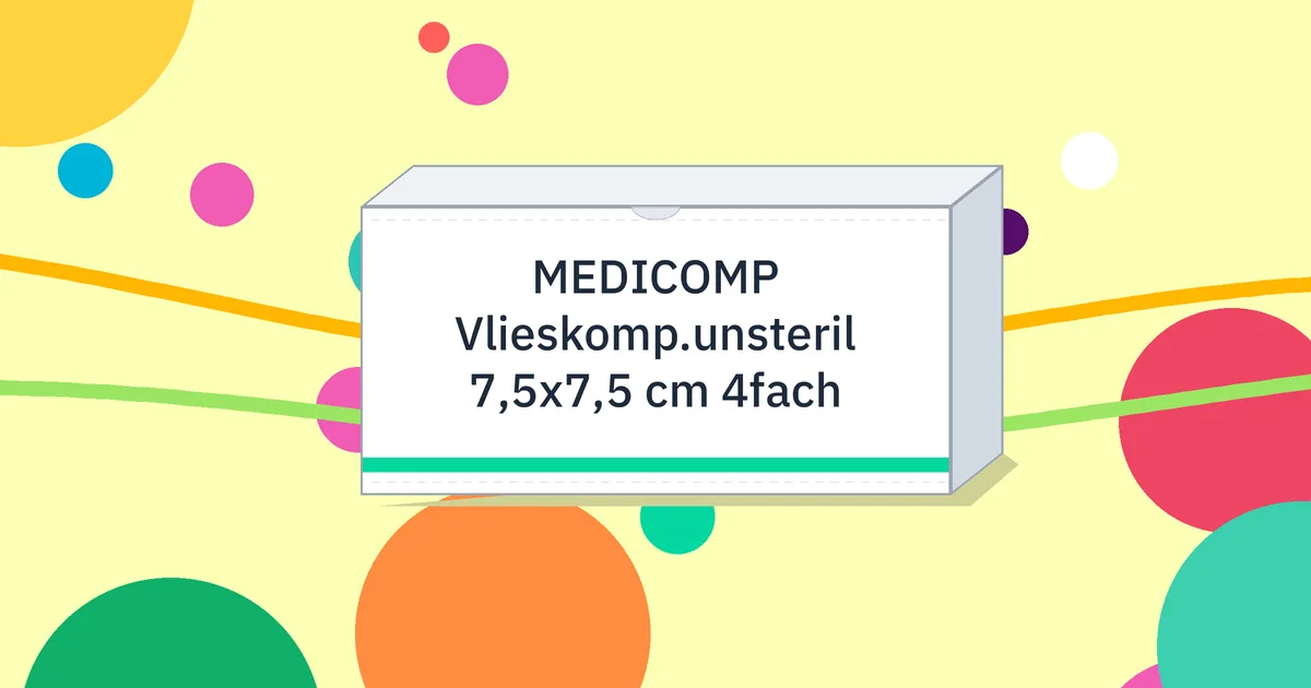 Symbolbild: Packung mit der Aufschrift MEDICOMP Vlieskomp.unsteril 7,5x7,5 cm 4fach (PZN 04783849) – Verfügbarkeit und Bezug in Apotheken in Frankfurt am Main