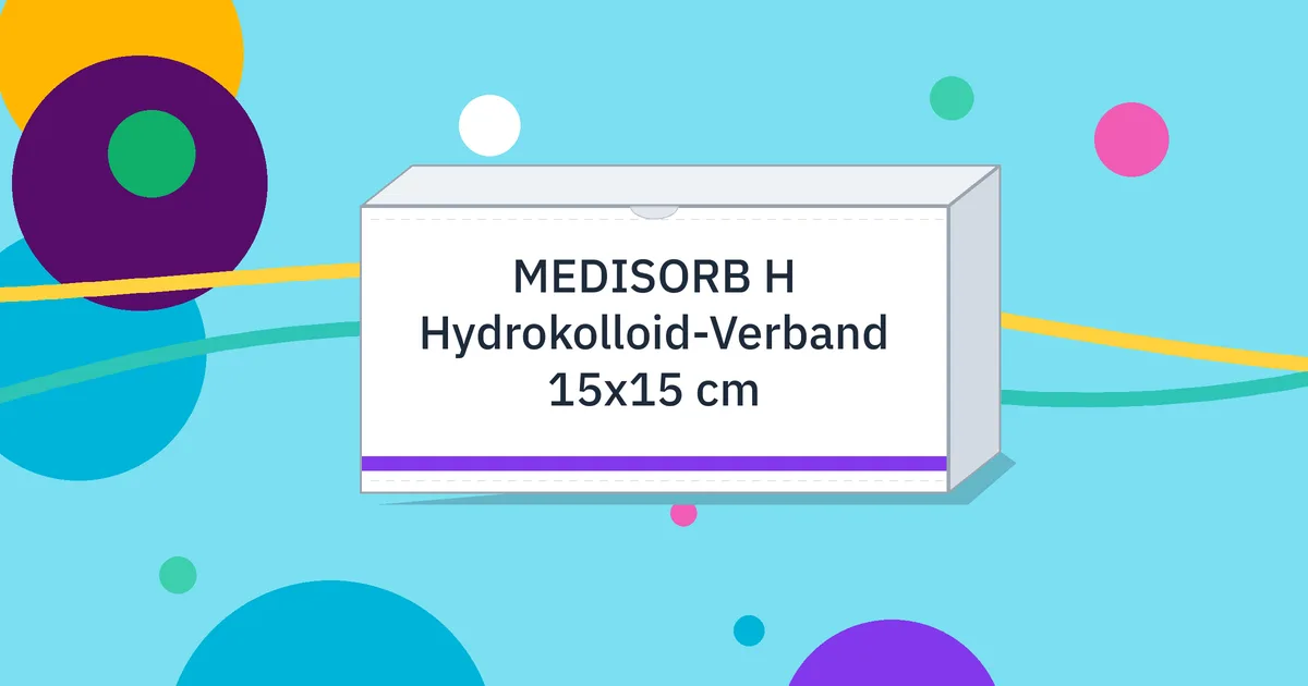 Symbolbild: Packung mit der Aufschrift MEDISORB H Hydrokolloid-Verband 15x15 cm (PZN 16327453) – Verfügbarkeit und Bezug in Apotheken in Frankfurt am Main