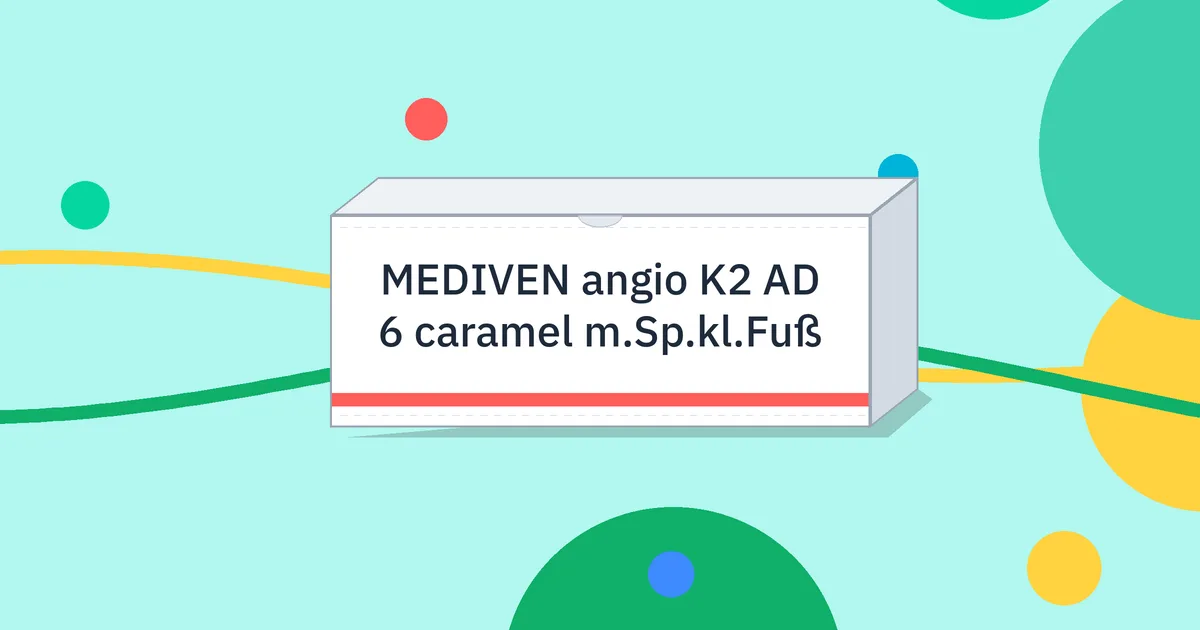 Symbolbild: Packung mit der Aufschrift MEDIVEN angio K2 AD 6 caramel m.Sp.kl.Fuß (PZN 17210641) – Verfügbarkeit und Bezug in Apotheken in Frankfurt am Main