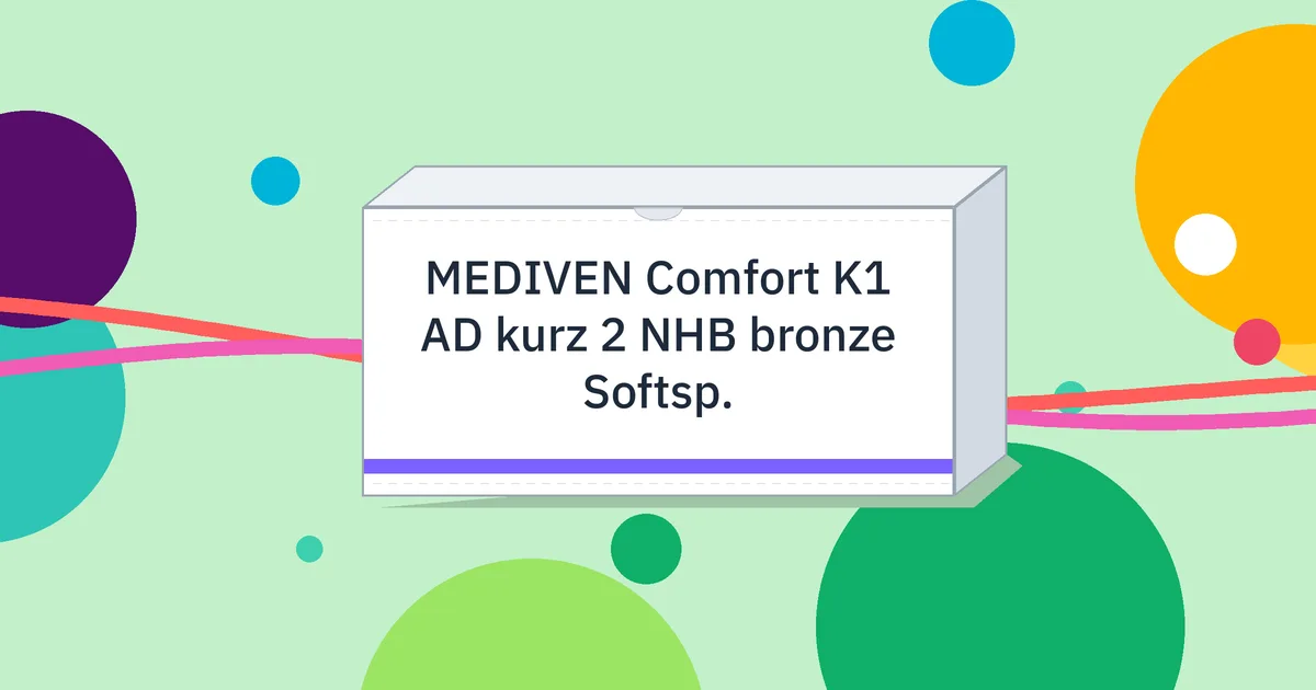Symbolbild: Packung mit der Aufschrift MEDIVEN Comfort K1 AD kurz 2 NHB bronze Softsp. (PZN 14556698) – Verfügbarkeit und Bezug in Apotheken in Frankfurt am Main