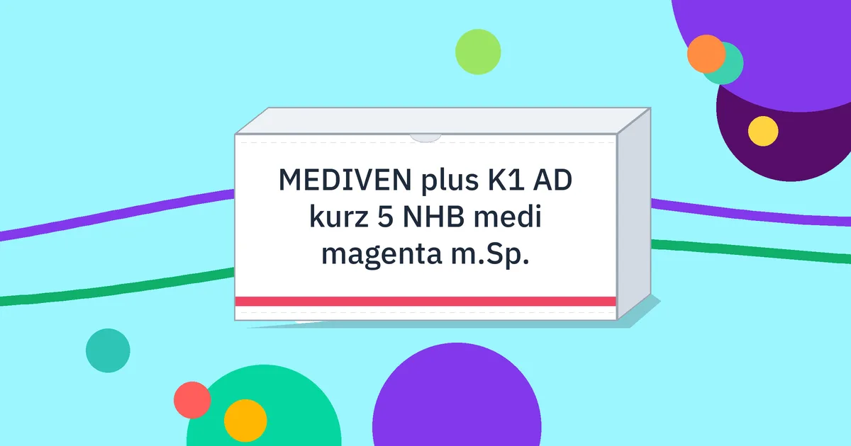 Symbolbild: Packung mit der Aufschrift MEDIVEN plus K1 AD kurz 5 NHB medi magenta m.Sp. (PZN 15898136) – Verfügbarkeit und Bezug in Apotheken in Frankfurt am Main