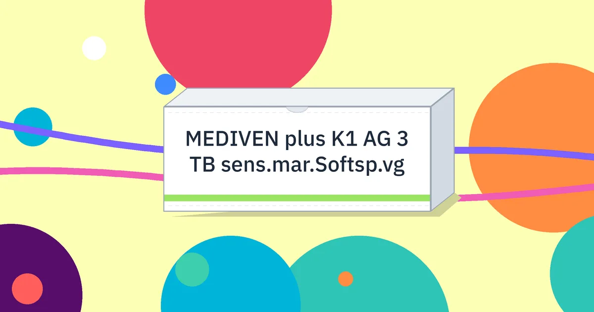 Symbolbild: Packung mit der Aufschrift MEDIVEN plus K1 AG 3 TB sens.mar.Softsp.vg (PZN 15063437) – Verfügbarkeit und Bezug in Apotheken in Frankfurt am Main