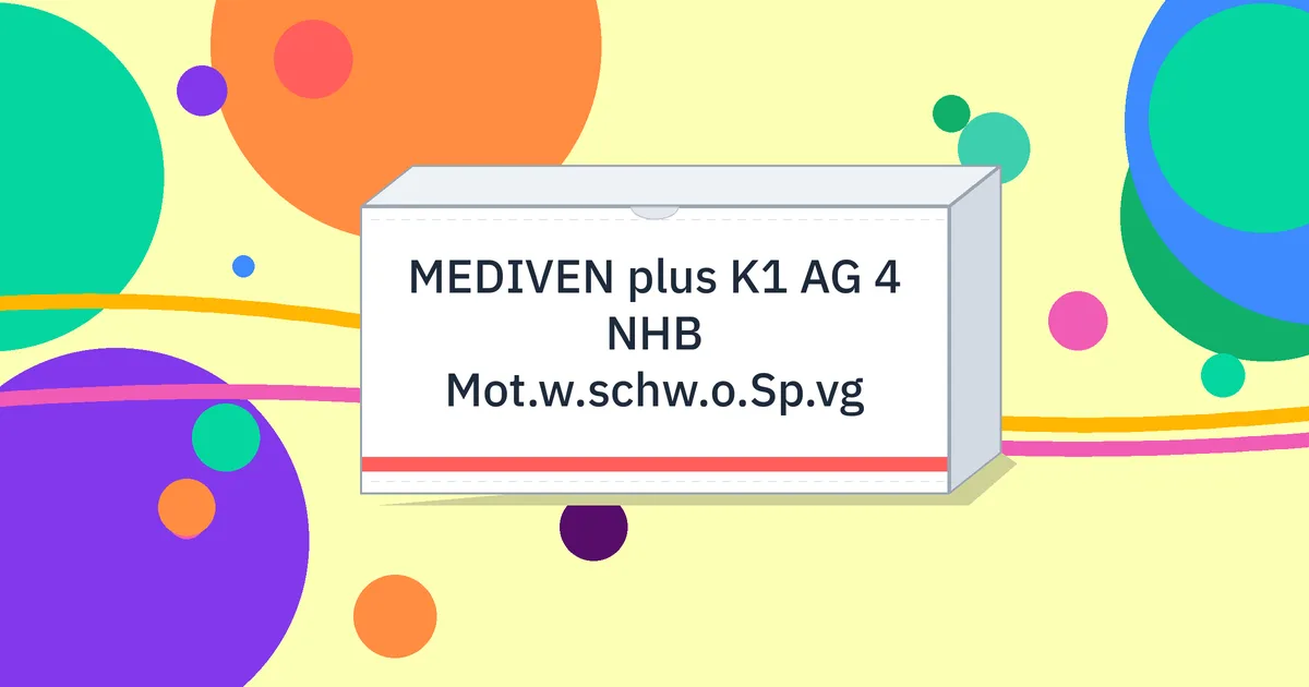 Symbolbild: Packung mit der Aufschrift MEDIVEN plus K1 AG 4 NHB Mot.w.schw.o.Sp.vg (PZN 15921013) – Verfügbarkeit und Bezug in Apotheken in Frankfurt am Main