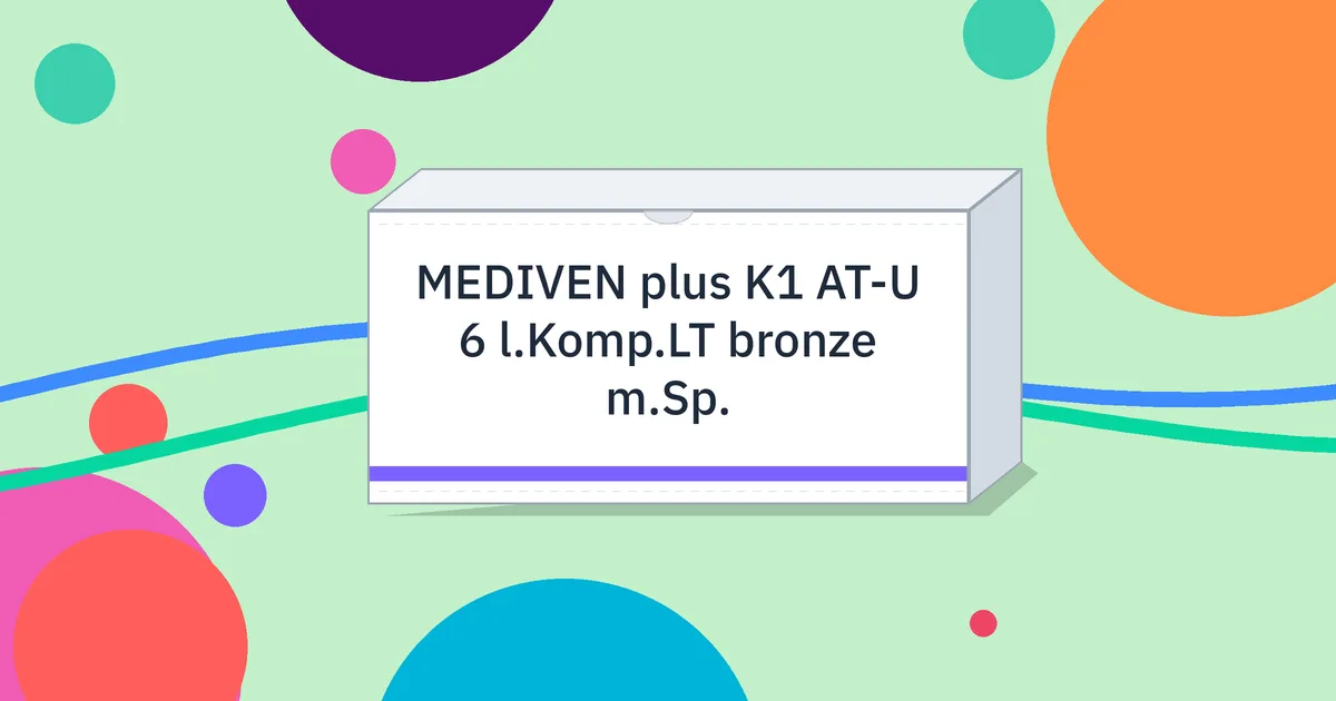 Symbolbild: Packung mit der Aufschrift MEDIVEN plus K1 AT-U 6 l.Komp.LT bronze m.Sp. (PZN 15033726) – Verfügbarkeit und Bezug in Apotheken in Frankfurt am Main