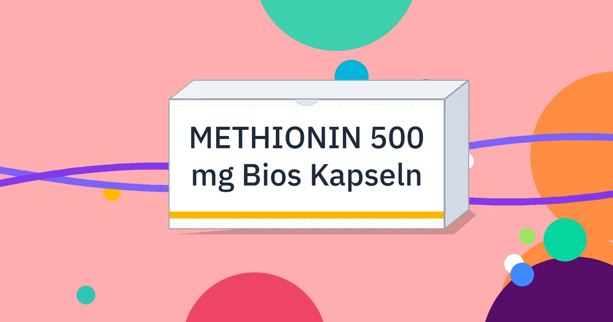 Symbolbild: Packung mit der Aufschrift METHIONIN 500 mg Bios Kapseln (PZN 10523489) – Verfügbarkeit und Bezug in Apotheken in Frankfurt am Main