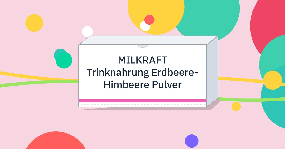 Symbolbild: Packung mit der Aufschrift MILKRAFT Trinknahrung Erdbeere-Himbeere Pulver (PZN 16851970) – Verfügbarkeit und Bezug in Apotheken in Frankfurt am Main