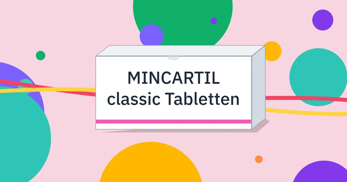 Symbolbild: Packung mit der Aufschrift MINCARTIL classic Tabletten (PZN 15427738) – Verfügbarkeit und Bezug in Apotheken in Frankfurt am Main
