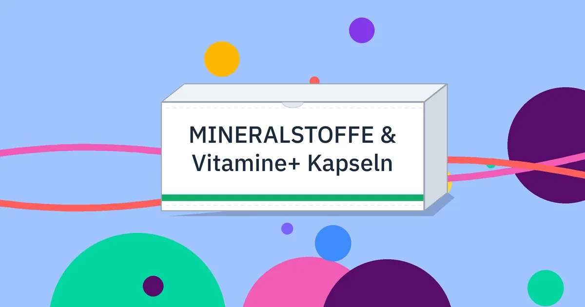 Symbolbild: Packung mit der Aufschrift MINERALSTOFFE & Vitamine+ Kapseln (PZN 18213618) – Verfügbarkeit und Bezug in Apotheken in Frankfurt am Main