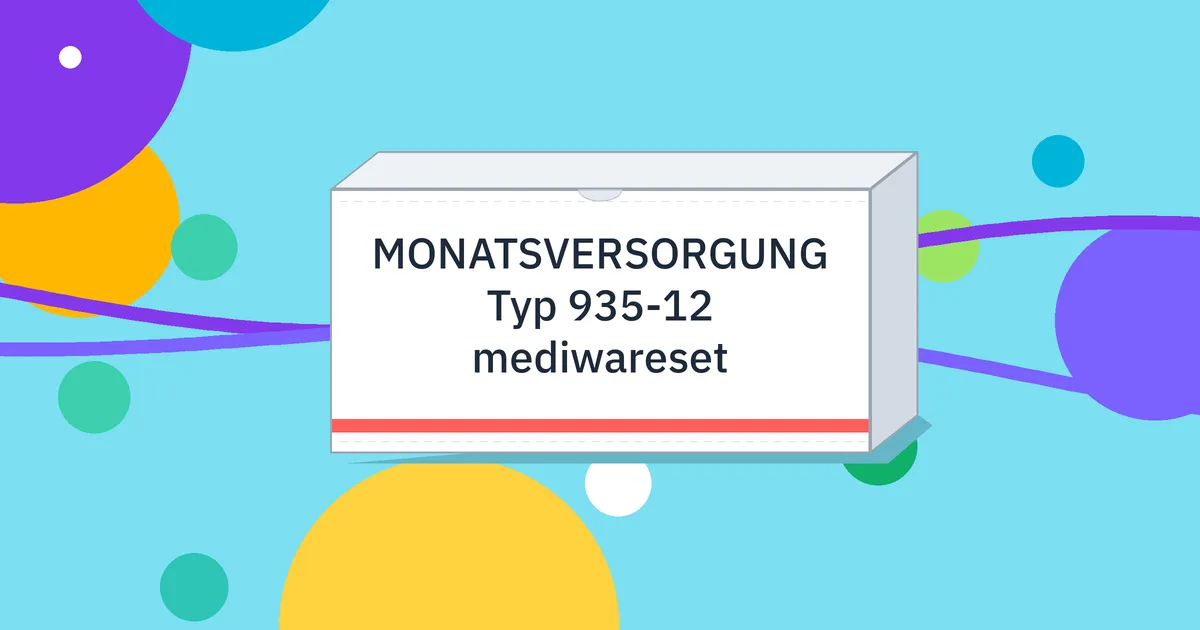 Symbolbild: Packung mit der Aufschrift MONATSVERSORGUNG Typ 935-12 mediwareset (PZN 16749154) – Verfügbarkeit und Bezug in Apotheken in Frankfurt am Main