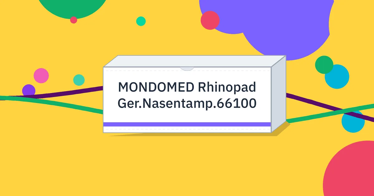 Symbolbild: Packung mit der Aufschrift MONDOMED Rhinopad Ger.Nasentamp.66100 (PZN 00185933) – Verfügbarkeit und Bezug in Apotheken in Frankfurt am Main