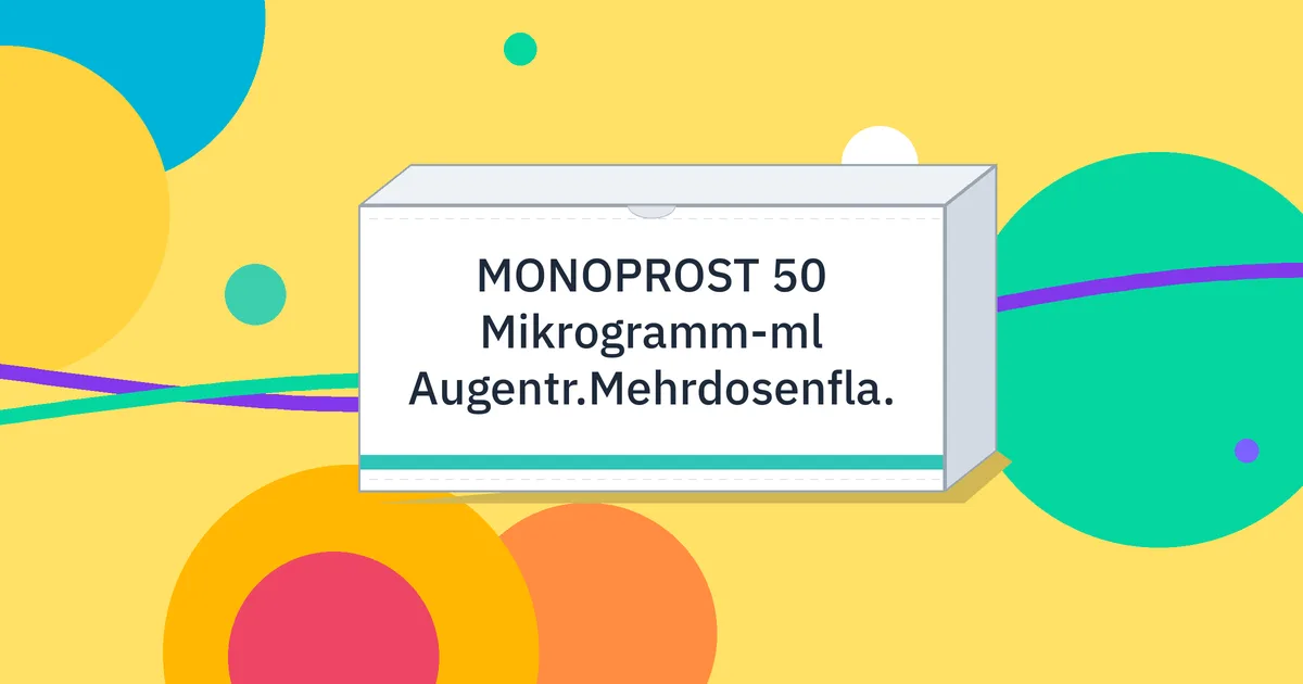Symbolbild: Packung mit der Aufschrift MONOPROST 50 Mikrogramm-ml Augentr.Mehrdosenfla. (PZN 16585333) – Verfügbarkeit und Bezug in Apotheken in Frankfurt am Main