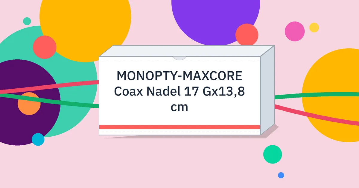 Symbolbild: Packung mit der Aufschrift MONOPTY-MAXCORE Coax Nadel 17 Gx13,8 cm (PZN 07780780) – Verfügbarkeit und Bezug in Apotheken in Frankfurt am Main