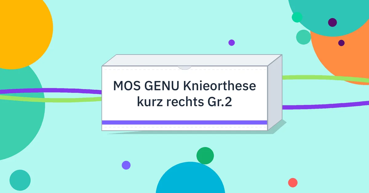 Symbolbild: Packung mit der Aufschrift MOS GENU Knieorthese kurz rechts Gr.2 (PZN 03141681) – Verfügbarkeit und Bezug in Apotheken in Frankfurt am Main