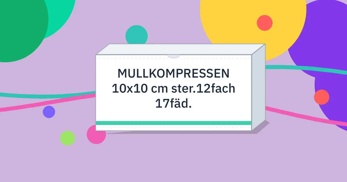 Symbolbild: Packung mit der Aufschrift MULLKOMPRESSEN 10x10 cm ster.12fach 17fäd. (PZN 06930504) – Verfügbarkeit und Bezug in Apotheken in Frankfurt am Main