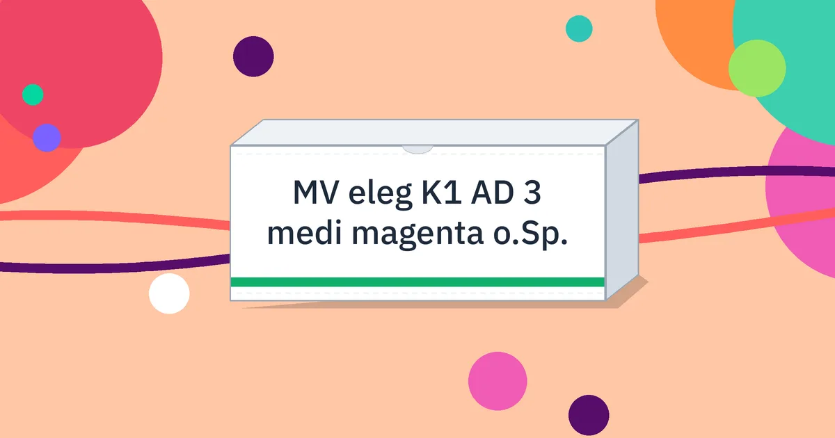 Symbolbild: Packung mit der Aufschrift MV eleg K1 AD 3 medi magenta o.Sp. (PZN 14618548) – Verfügbarkeit und Bezug in Apotheken in Frankfurt am Main