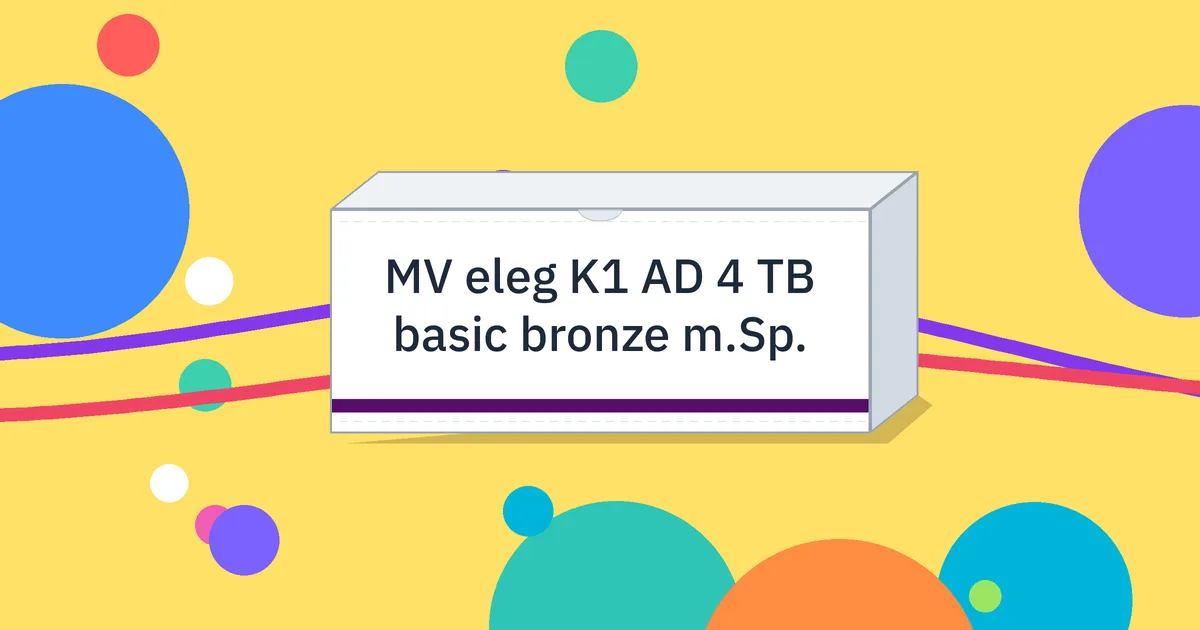 Symbolbild: Packung mit der Aufschrift MV eleg K1 AD 4 TB basic bronze m.Sp. (PZN 14705767) – Verfügbarkeit und Bezug in Apotheken in Frankfurt am Main
