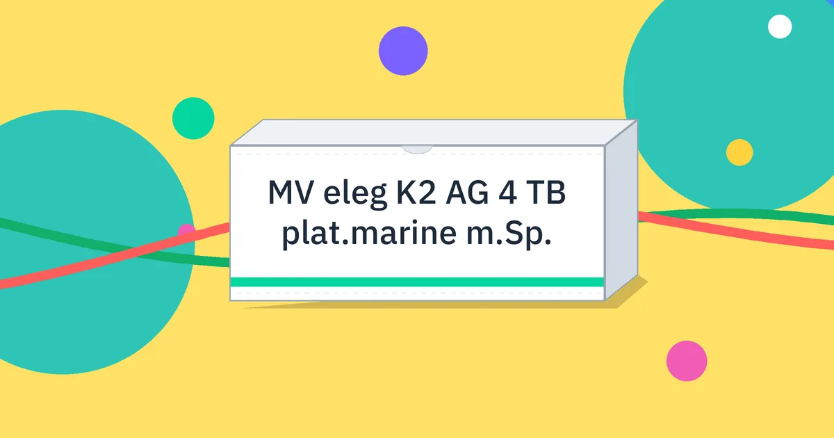 Symbolbild: Packung mit der Aufschrift MV eleg K2 AG 4 TB plat.marine m.Sp. (PZN 15283736) – Verfügbarkeit und Bezug in Apotheken in Frankfurt am Main