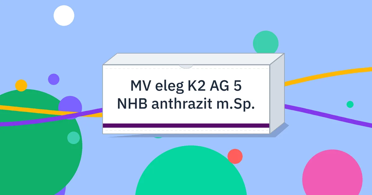 Symbolbild: Packung mit der Aufschrift MV eleg K2 AG 5 NHB anthrazit m.Sp. (PZN 15729824) – Verfügbarkeit und Bezug in Apotheken in Frankfurt am Main