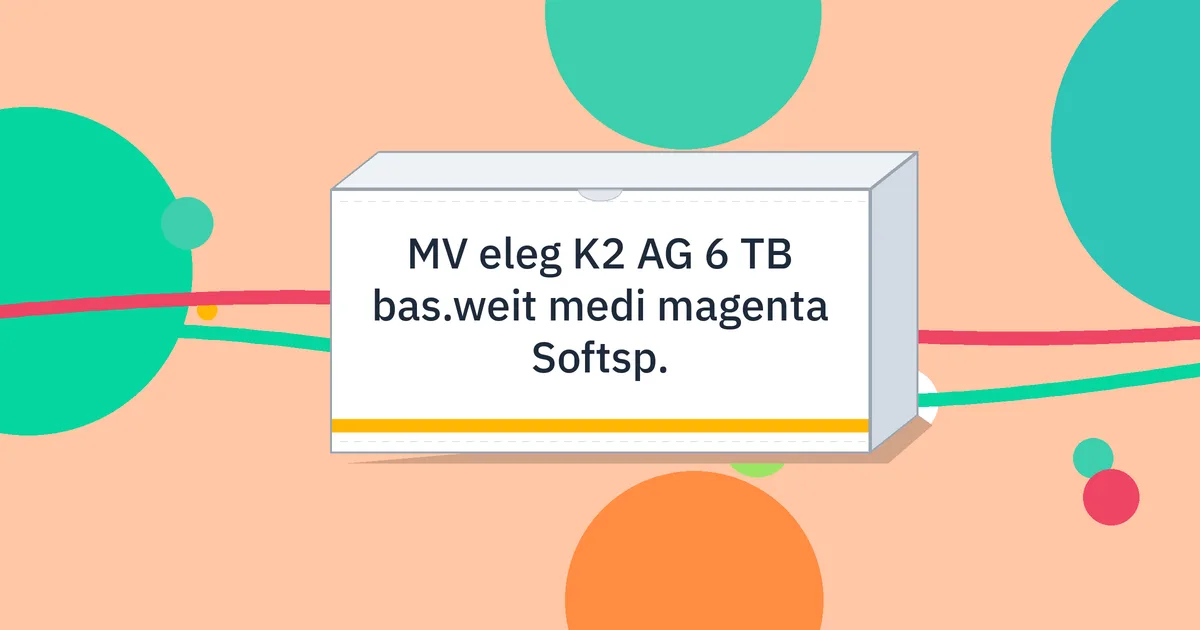 Symbolbild: Packung mit der Aufschrift MV eleg K2 AG 6 TB bas.weit medi magenta Softsp. (PZN 15283392) – Verfügbarkeit und Bezug in Apotheken in Frankfurt am Main
