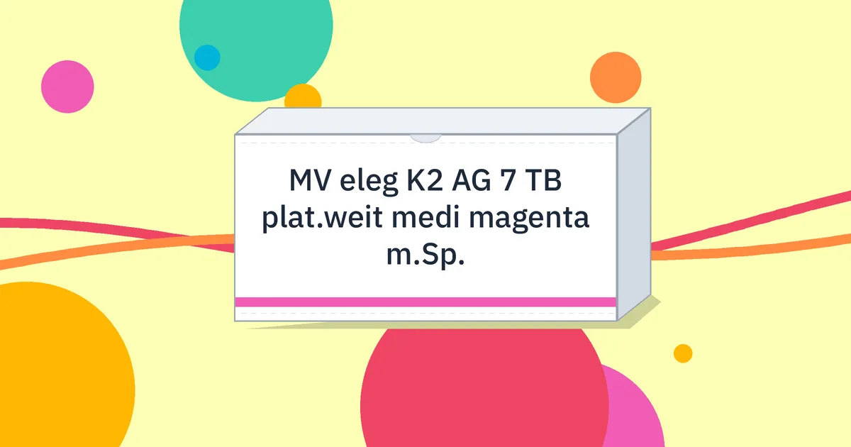 Symbolbild: Packung mit der Aufschrift MV eleg K2 AG 7 TB plat.weit medi magenta m.Sp. (PZN 14639970) – Verfügbarkeit und Bezug in Apotheken in Frankfurt am Main