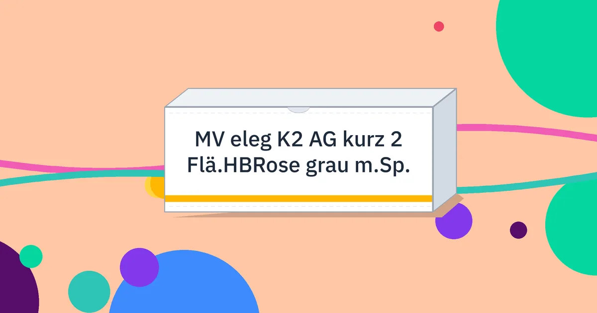 Symbolbild: Packung mit der Aufschrift MV eleg K2 AG kurz 2 Flä.HBRose grau m.Sp. (PZN 18925750) – Verfügbarkeit und Bezug in Apotheken in Frankfurt am Main