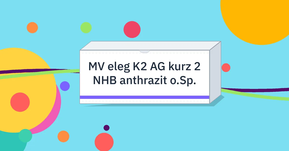 Symbolbild: Packung mit der Aufschrift MV eleg K2 AG kurz 2 NHB anthrazit o.Sp. (PZN 15715590) – Verfügbarkeit und Bezug in Apotheken in Frankfurt am Main
