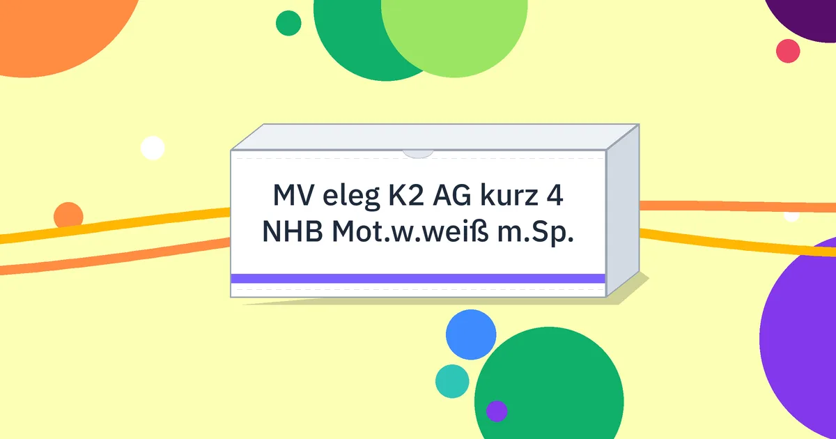 Symbolbild: Packung mit der Aufschrift MV eleg K2 AG kurz 4 NHB Mot.w.weiß m.Sp. (PZN 15713898) – Verfügbarkeit und Bezug in Apotheken in Frankfurt am Main