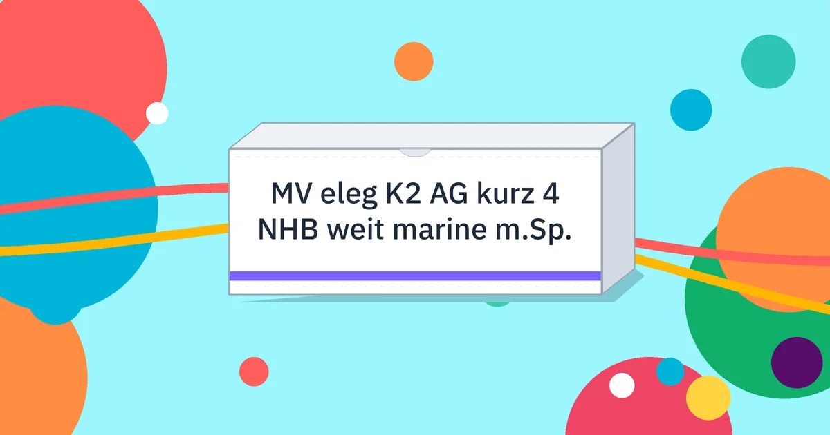 Symbolbild: Packung mit der Aufschrift MV eleg K2 AG kurz 4 NHB weit marine m.Sp. (PZN 15715443) – Verfügbarkeit und Bezug in Apotheken in Frankfurt am Main