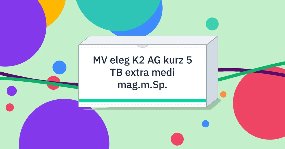 Symbolbild: Packung mit der Aufschrift MV eleg K2 AG kurz 5 TB extra medi mag.m.Sp. (PZN 14635883) – Verfügbarkeit und Bezug in Apotheken in Frankfurt am Main