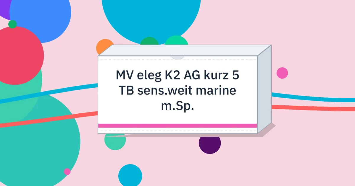 Symbolbild: Packung mit der Aufschrift MV eleg K2 AG kurz 5 TB sens.weit marine m.Sp. (PZN 14607065) – Verfügbarkeit und Bezug in Apotheken in Frankfurt am Main
