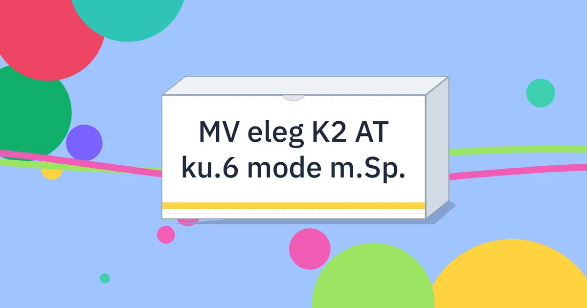 Symbolbild: Packung mit der Aufschrift MV eleg K2 AT ku.6 mode m.Sp. (PZN 06885212) – Verfügbarkeit und Bezug in Apotheken in Frankfurt am Main