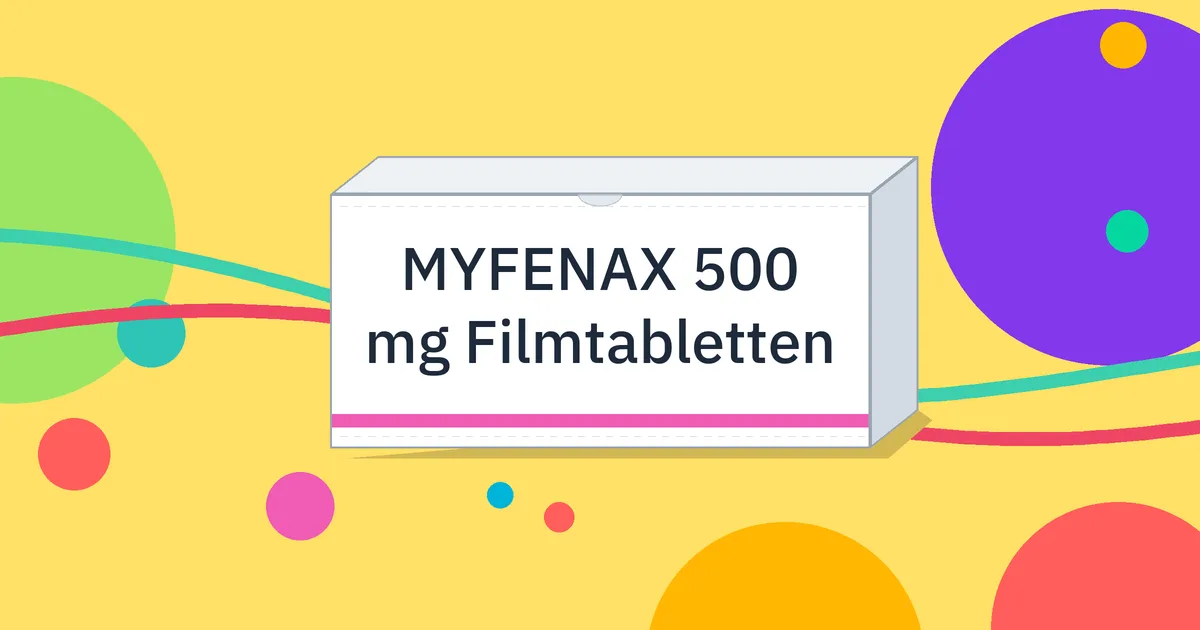 Symbolbild: Packung mit der Aufschrift MYFENAX 500 mg Filmtabletten (PZN 17165024) – Verfügbarkeit und Bezug in Apotheken in Frankfurt am Main