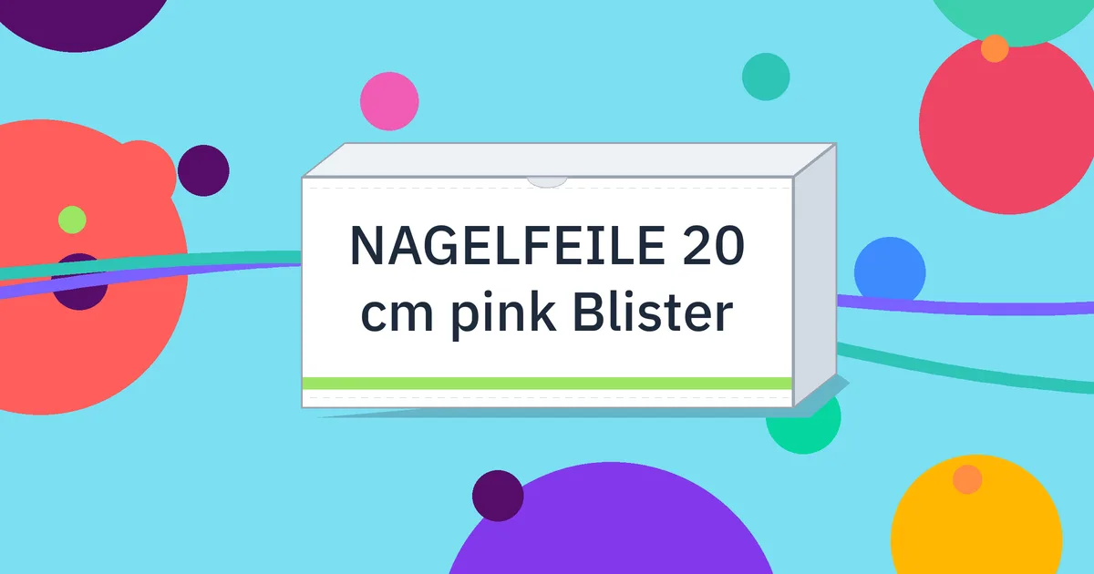 Symbolbild: Packung mit der Aufschrift NAGELFEILE 20 cm pink Blister (PZN 01588596) – Verfügbarkeit und Bezug in Apotheken in Frankfurt am Main