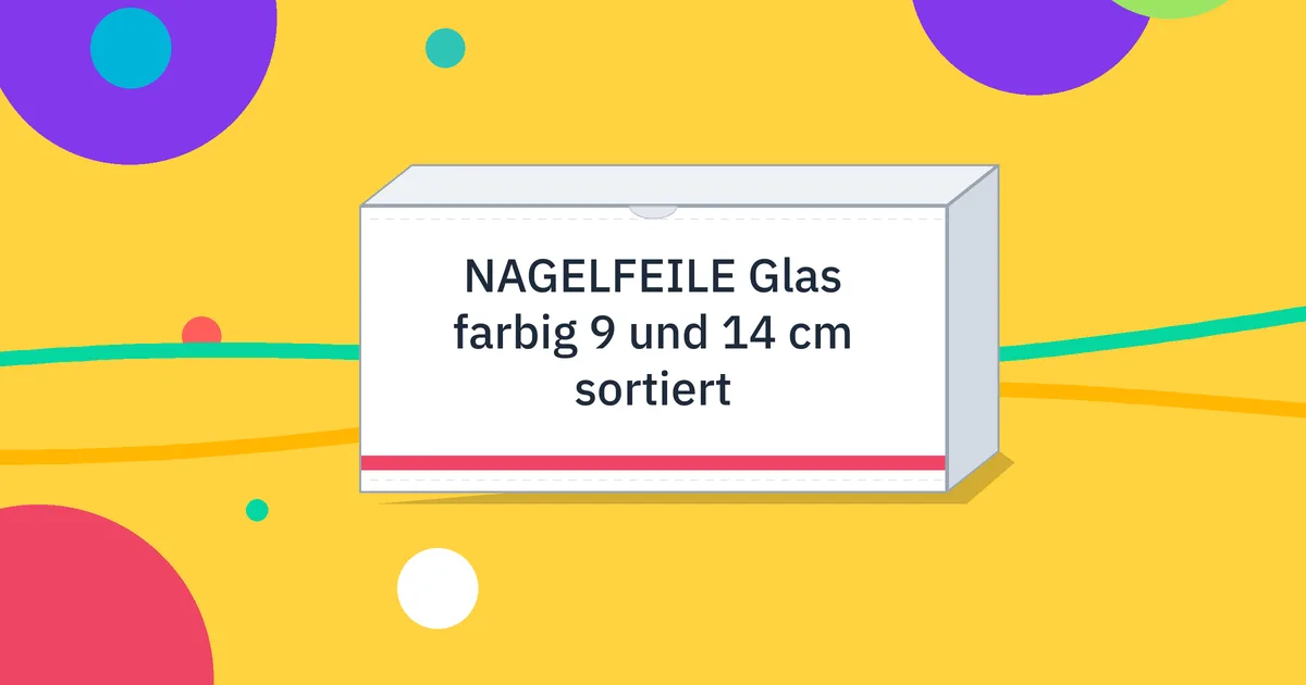 Symbolbild: Packung mit der Aufschrift NAGELFEILE Glas farbig 9 und 14 cm sortiert (PZN 11024015) – Verfügbarkeit und Bezug in Apotheken in Frankfurt am Main