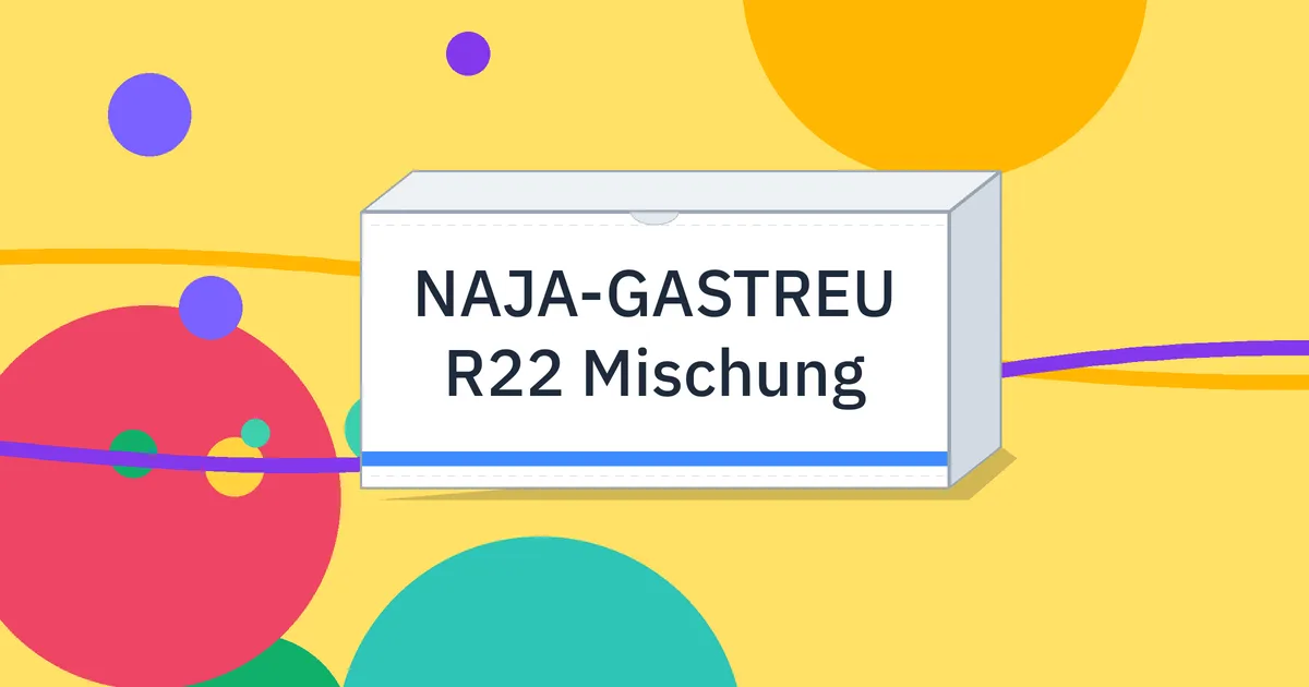 Symbolbild: Packung mit der Aufschrift NAJA-GASTREU R22 Mischung (PZN 01372726) – Verfügbarkeit und Bezug in Apotheken in Frankfurt am Main