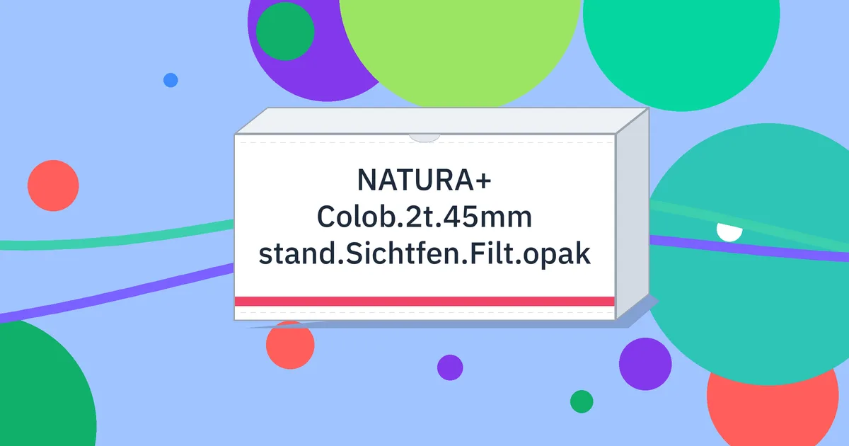 Symbolbild: Packung mit der Aufschrift NATURA+ Colob.2t.45mm stand.Sichtfen.Filt.opak (PZN 13232901) – Verfügbarkeit und Bezug in Apotheken in Frankfurt am Main