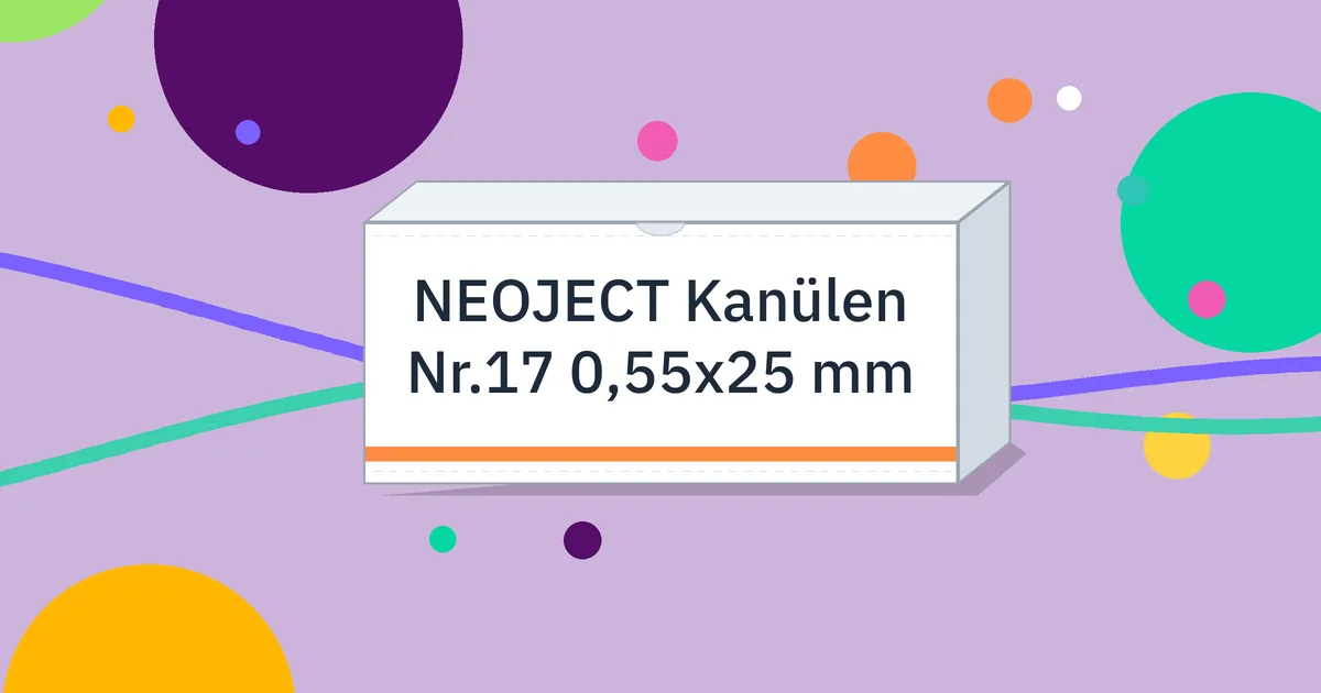 Symbolbild: Packung mit der Aufschrift NEOJECT Kanülen Nr.17 0,55x25 mm (PZN 03043211) – Verfügbarkeit und Bezug in Apotheken in Frankfurt am Main