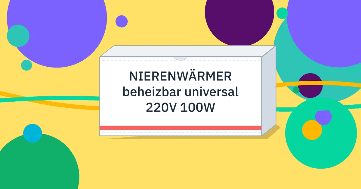 Symbolbild: Packung mit der Aufschrift NIERENWÄRMER beheizbar universal 220V 100W (PZN 19073645) – Verfügbarkeit und Bezug in Apotheken in Frankfurt am Main