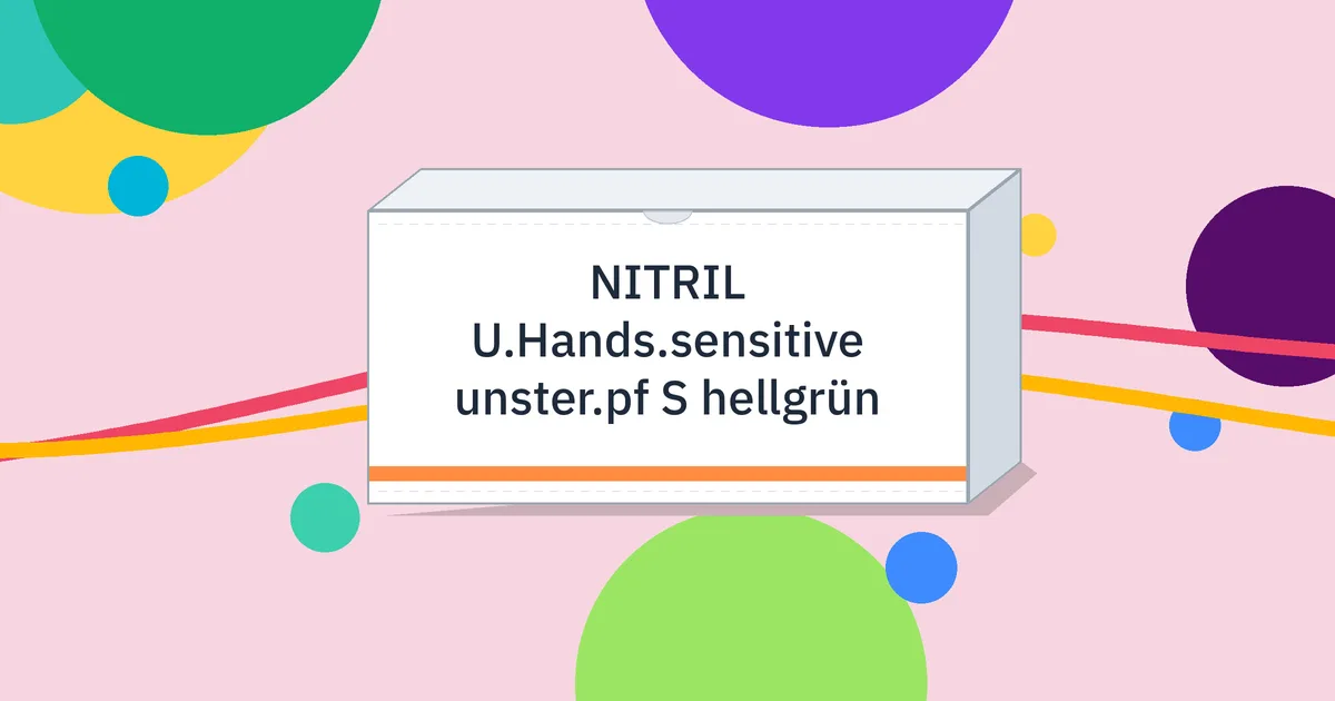 Symbolbild: Packung mit der Aufschrift NITRIL U.Hands.sensitive unster.pf S hellgrün (PZN 11307144) – Verfügbarkeit und Bezug in Apotheken in Frankfurt am Main