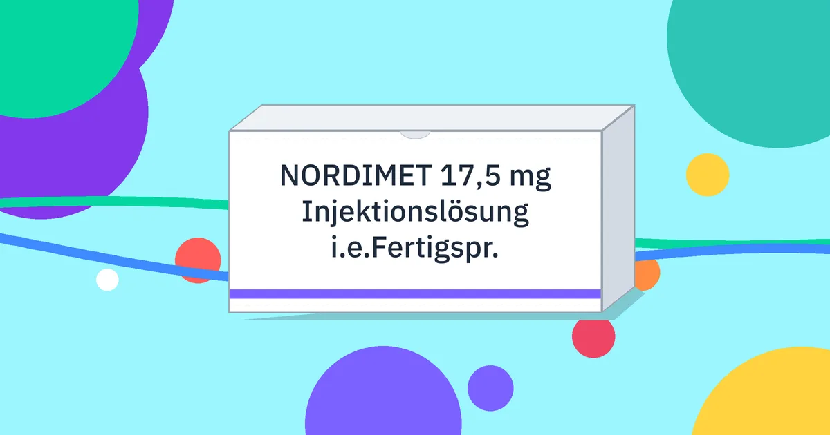 Symbolbild: Packung mit der Aufschrift NORDIMET 17,5 mg Injektionslösung i.e.Fertigspr. (PZN 15264905) – Verfügbarkeit und Bezug in Apotheken in Frankfurt am Main