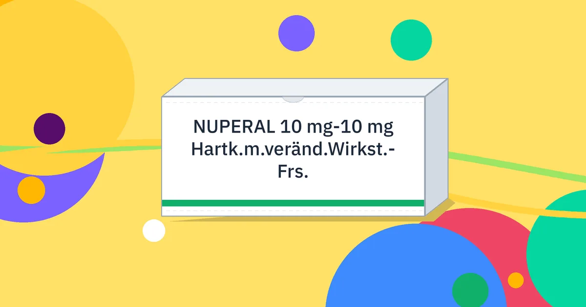 Symbolbild: Packung mit der Aufschrift NUPERAL 10 mg-10 mg Hartk.m.veränd.Wirkst.-Frs. (PZN 20389187) – Verfügbarkeit und Bezug in Apotheken in Frankfurt am Main