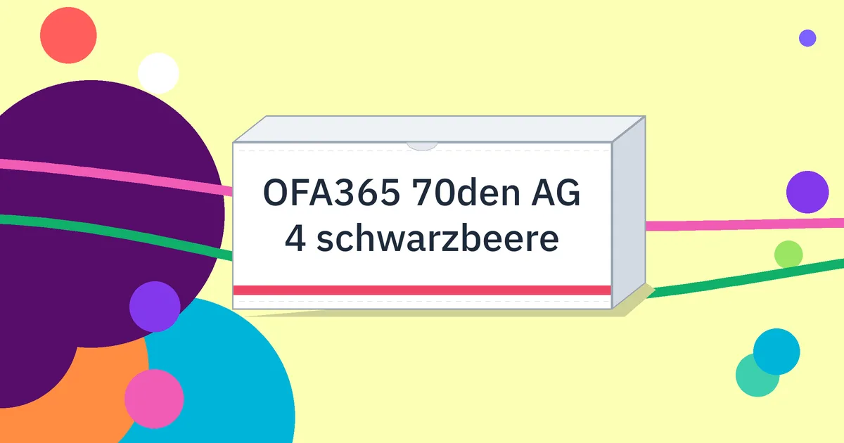 Symbolbild: Packung mit der Aufschrift OFA365 70den AG 4 schwarzbeere (PZN 16722250) – Verfügbarkeit und Bezug in Apotheken in Frankfurt am Main