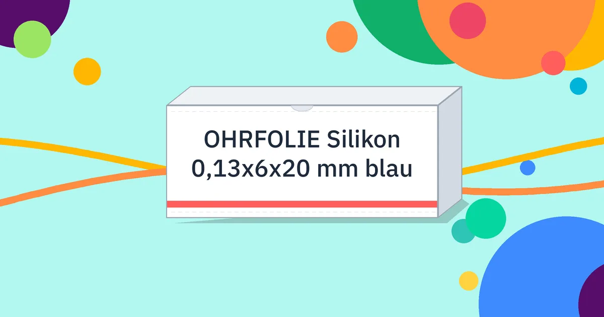 Symbolbild: Packung mit der Aufschrift OHRFOLIE Silikon 0,13x6x20 mm blau (PZN 20065668) – Verfügbarkeit und Bezug in Apotheken in Frankfurt am Main