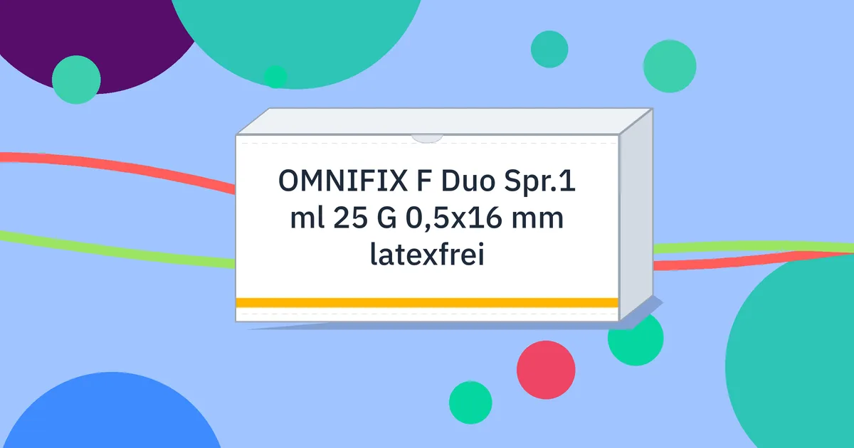 Symbolbild: Packung mit der Aufschrift OMNIFIX F Duo Spr.1 ml 25 G 0,5x16 mm latexfrei (PZN 11184569) – Verfügbarkeit und Bezug in Apotheken in Frankfurt am Main